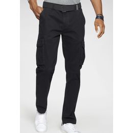 H.I.S. H.I.S Herren Cargohose, schwarz, Gr. 30, unifarben, Web, Obermaterial: 98% Baumwolle, 2% Elasthan, Hosen