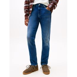 Tommy Jeans Herren Gerade Jeans "Scanton Slim", blau, Gr. 36, Denim/Jeans, Obermaterial: 98% Baumwolle, 2% Elasthan, Jeans, Mit Markenlabel aus Leder