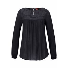 Buffalo Damen Spitzenbluse, schwarz, Gr. 38, unifarben, Cr&ecirc;pe, Obermaterial: 100% Viskose. Einsatz: 100% Baumwolle, Blusen, aus gewebter Viskose,