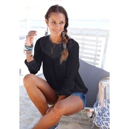 Buffalo Damen Spitzenbluse, schwarz, Gr. 46, unifarben, Cr&ecirc;pe, Obermaterial: 100% Viskose. Einsatz: 100% Baumwolle, Blusen, aus gewebter Viskose,
