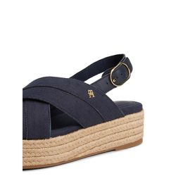 Tommy Hilfiger Damen Keilsandalette "DENIM ESPADRILLE PLATFORM SANDAL", Gr. 41, blau, Baumwolle, Leder, unifarben, Schuhe, Plateau, Riemchensandale,