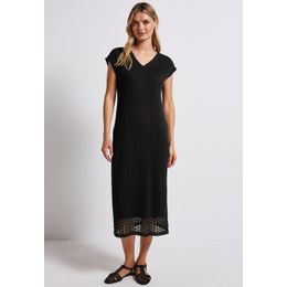 Street One Damen Midikleid, schwarz, Gr. 34, unifarben, Web, Obermaterial: 73% Baumwolle, 27% Polyester; Unterkleid: 95% Viskose, 5% Elasthan,