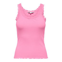 Only Damen Tanktop "ONLSARA – Tanktop mit Spitzendetail am Ausschnitt", pink, Gr. XL, unifarben, Jersey, Obermaterial: 94% Baumwolle, 6% Elasthan,