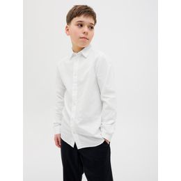Jack & Jones Jungen Langarmhemd "JJEBREEZE SHIRT LS SN JNR", wei&szlig;, Gr. 128, JACK & JONES JUNIOR, unifarben, Web, Obermaterial: 70% Baumwolle, 30% Leinen, Hemden