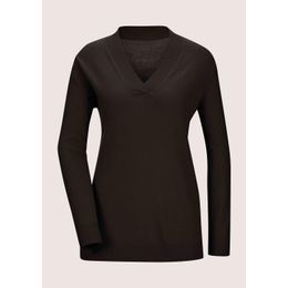 Madeleine Mode MADELEINE Damen Longpullover "Pullover Glattstrick-Pullover mit V-Ausschnitt", schwarz, Gr. 36, Obermaterial: 100% Schurwolle WV., Pullover