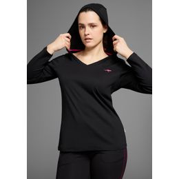 Kangaroos Damen Kapuzenshirt, schwarz, Gr. 40, unifarben, Obermaterial: 100% Baumwolle, Shirts, Langarm, V-Ausschnitt, aus 100% Baumwolle, gro&szlig;e