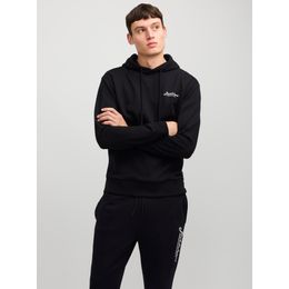Jack & Jones JACK & JONES Herren Kapuzensweatshirt "JJBEAU &ndash; Sweater mit Logodruck, Slim Fit und Baumwolle", schwarz, Gr. M, unifarben, angeraute Sweatware,
