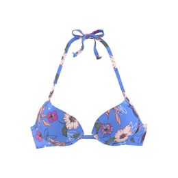 s.Oliver Damen Push-Up-Bikini-Top "Maya", blau, Gr. 34, floral, Polyamid, Bikini-Oberteile, mit floralem Design