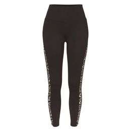 active by Lascana LASCANA ACTIVE Damen Leggings, schwarz, Gr. M, animal-print, unifarben mit Farbeins&auml;tzen, Obermaterial: 95% Baumwolle, 5% Elasthan, Hosen, Eins&auml;tze