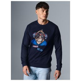 TRIGEMA Herren Sweatshirt "TRIGEMA Sweatshirt mit l&auml;ssigem Affen-Druckmotiv", blau, Gr. S, 70% Baumwolle, 30% Polyester, Sweatshirts