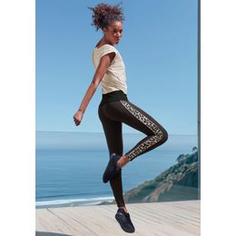 active by Lascana LASCANA ACTIVE Damen Leggings, schwarz, Gr. XS, animal-print, unifarben mit Farbeins&auml;tzen, Obermaterial: 95% Baumwolle, 5% Elasthan, Hosen, Eins&auml;tze