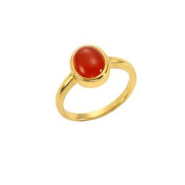 JAMELLI Damen Fingerring "Silber 925 vergoldet mit echtem Carneol 9x7mm", 056 (17,8), 2,39, Silber 925 (Sterlingsilber), gelb, Silber 925
