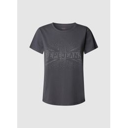 Pepe Jeans Damen T-Shirt "BERTIE", grau, Gr. S, Single Jersey, Obermaterial: 100% Baumwolle, Shirts, mit Nieten, Rundhalsform