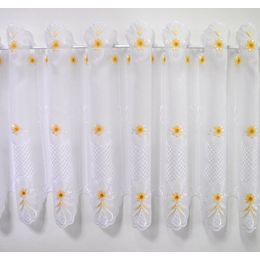 Scheibengardine, B:193cm H:50cm, wei&szlig;, Stickereien Plauen, Voile, Polyester, K&uuml;che, Gardinen, "BL&Uuml;MCHEN"
