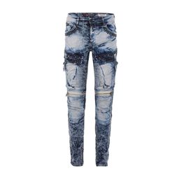 Cipo & Baxx CIPO & BAXX Herren Bikerjeans "Jeans", blau, Gr. 30, unifarben, 98% Baumwolle, 2% Elasthan, Jeans, Mit Ripp-Details, CD494