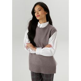 Damen Pullunder, grau, Basic, Gr. 38, Aniston SELECTED, meliert, unifarben, Feinstrick, Obermaterial: 73% Polyacryl, 24% Polyester, 3% Elasthan,