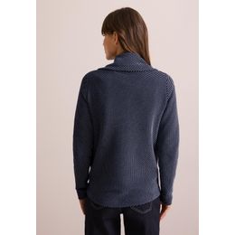Cecil Damen Cardigan, blau, Gr. XS, unifarben, Web, 61% Baumwolle, 37% Polyester, 2% Elasthan, Strickjacken, mit Tunnelzugband am Kragen