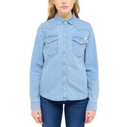 Mustang Damen Hemdbluse "Damen Style Cody Denim Shirt", blau, Gr. 40, unifarben, Denim/Jeans, 98% Baumwolle, 2% Elasthan, Blusen