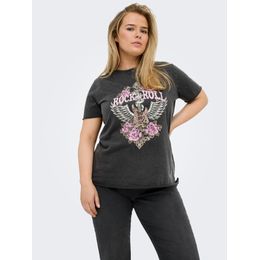 Only CARMAKOMA Damen T-Shirt "CARLUCY LIFE REG S/S TOP JRS NOOS", schwarz, Gr. L, bedruckt, Jersey, Obermaterial: 100% Baumwolle, Shirts