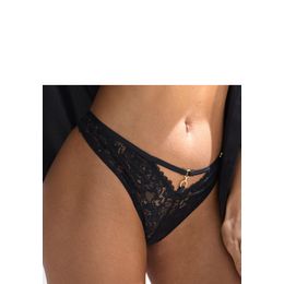 JETTE Damen String, Gr. 32, schwarz, Spitze, Obermaterial: 90% Polyamid, 10% Elasthan, Unterhosen, mit aufregendem B&auml;nder- und Ringdetail, sexy