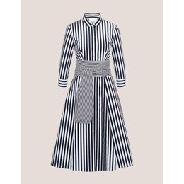 Madeleine Mode MADELEINE Damen Sommerkleid "Kleid Gestreiftes Hemdblusenkleid mit Bindesch&auml;rpe", blau, Gr. 44, Obermaterial: 91% Baumwolle CO. 9% Polyamid PA.,