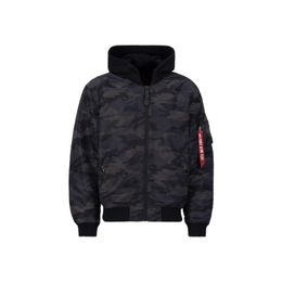 Herren Bomberjacke "MA-1 Zip Hood Back EMB Camo", schwarz, Gr. L, Alpha Industries, Obermaterial: 100% Nylon, Futter: 100% Nylon, Kapuze: 75%