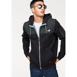 Herren Sweatjacke, schwarz, Gr. L, OCEAN SPORTSWEAR, kontrastfarbene Details, unifarben, angeraute Sweatware, Obermaterial: 65% Baumwolle, 35%