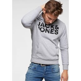Jack & Jones JACK & JONES Herren Kapuzensweatshirt "JJECORP Kapuze und Frontprint", grau, Gr. XL, bedruckt, Obermaterial: 68% Baumwolle, 28% Polyester, 4%