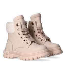 Tommy Hilfiger M&auml;dchen Schn&uuml;rboots, Gr. 28, beige, Synthetik, Textil, Schuhe, Winterboots, Schn&uuml;rstiefel mit Blockabsatz