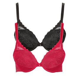 LISCA Damen Push-up-BH "2er Pack Push up BH Evelyn", Gr. 85, schwarz, Spitze, Obermaterial: 82% Polyamid PA. 18% Elasthan EL., BHs
