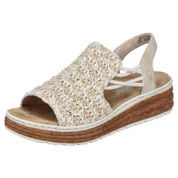 Rieker Damen Keilsandalette, Gr. 43, beige, Lederimitat, Textil, Schuhe, mit seitlichen Gummizügen für guten Sitz