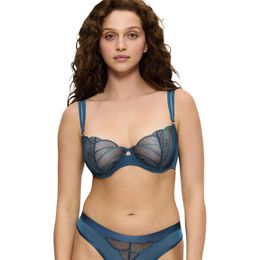 Triumph Damen Balconette-BH "Palina Sea Full of Stars", Gr. 75, blau, Microtouch, Obermaterial: 51% Polyamid, 37% Polyester, 12% Elasthan, BHs,