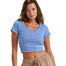 Roxy Damen Shirttop "Mini Stripe", blau, Gr. L, 95% Baumwolle, 5% Elasthan, Tops