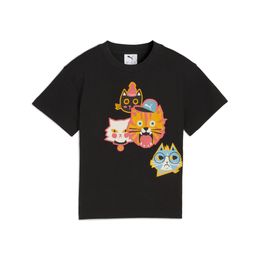Puma Mädchen T-Shirt "Moody Cat Graphic T-Shirt II Kinder", schwarz, Gr. 110, bedruckt, 100% Baumwolle, Shirts