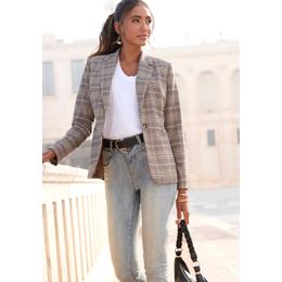 Lascana Damen Kurzblazer "in klassischer Form mit Reverskragen und Knopfverschluss", braun, Gr. 42, kariert, Web, Obermaterial: 64% Polyester, 33%