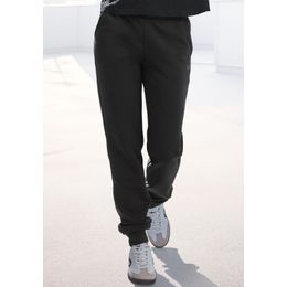 Buffalo Damen Sweathose, Gr. 40, schwarz, Single Jersey, Obermaterial: 60% Baumwolle, 40% Polyester, bestickt, unifarben, Hosen, mit seitlichen
