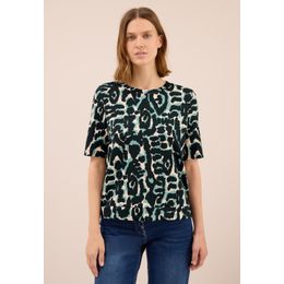 Cecil Damen Rundhalsshirt, gr&uuml;n, Gr. S, gemustert, Stoff, 49% Polyester, 44% Viskose, 7% Elasthan, Shirts, mit grafischem Muster