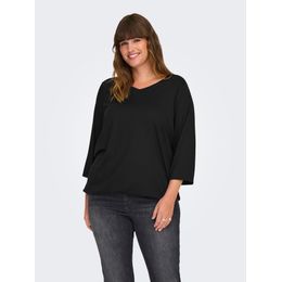 Only CARMAKOMA Damen 3/4-Arm-Shirt "CARCARLINNE V-NECK 3/4 TOP JRS BF", schwarz, Gr. S, unifarben, Jersey, Obermaterial: 65% Polyester, 35% Viskose,