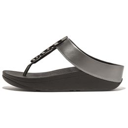 fitflop Damen Dianette "HALO BEAD-CIRCLE METALLIC TOE-POST SANDALS", Gr. 39, silber, Lederimitat, Glitzer, metallic, Schuhe, Pool Slides, Pantolette