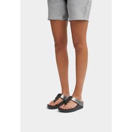 fitflop Damen Dianette "HALO BEAD-CIRCLE METALLIC TOE-POST SANDALS", Gr. 37, silber, Lederimitat, Glitzer, metallic, Schuhe, Pool Slides, Pantolette