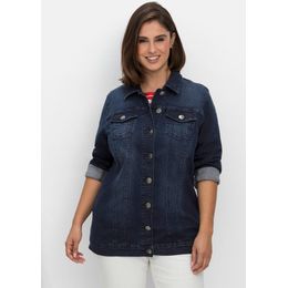 sheego Damen Jeansjacke, blau, Gr. 48, unifarben, 98% Baumwolle, 2% Elasthan, Jacken