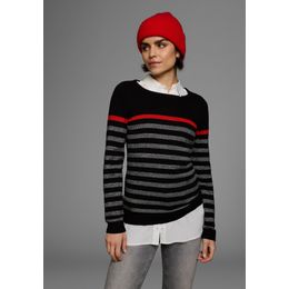 AJC Damen Strickpullover, bunt, Gr. 36, gestreift, Feinstrick, Obermaterial: 85% Baumwolle, 15% Polyacryl, Pullover, mit modischen Kontraststreifen