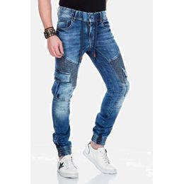 Cipo & Baxx CIPO & BAXX Herren Cargojeans "Jeans", blau, Gr. 34, unifarben, 98% Baumwolle, 2% Elasthan, Jeans, mit elastischen B&uuml;ndchen am Saum, CD-446