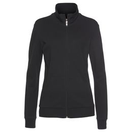 Damen Sweatjacke, BENCH. LOUNGEWEAR, Gr. 32, schwarz, Interlock, Obermaterial: 100% Baumwolle, unifarben, Basic, Sweatjacken, mit gl&auml;nzender