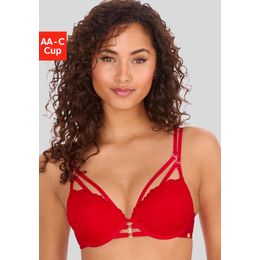 JETTE Damen Push-up-BH, Gr. 85, rot, Spitze, Obermaterial: 60% Polyamid, 35% Polyester, 5% Elasthan, BHs, mit B&uuml;gel und aufregenden Ring- und