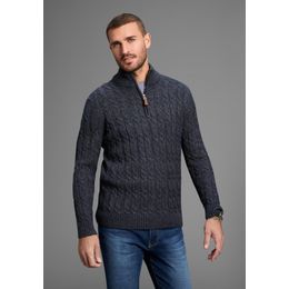 DELMAO Herren Troyer "Bis Gr&ouml;&szlig;e 3XL", blau, Gr. M, Zopfmuster, meliert, Strick, Obermaterial: 80% Polyacryl, 20% Baumwolle, Pullover, mit Zopfmuster