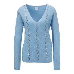 Madeleine Mode MADELEINE Damen Longpullover "Pullover Oversize-Pullover mit aufwändiger Dekoration"caramel, Gr. 40, Obermaterial: 90% Schurwolle WV. 10% Kaschmir