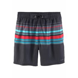 Bench. Herren Badeshorts, schwarz, Gr. M, gestreift, Microfaser, Polyester, Badehosen, mit kontrastfarbenen Streifen