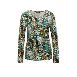 GOLDNER Damen Print-Shirt "Langarmshirt mit Druck"salbei, gemustert, Gr. 38, Obermaterial: 96% Viskose CV. 4% Elasthan EL., Shirts