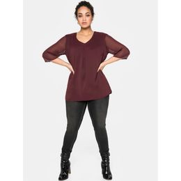 sheego Damen Longbluse, rot, Gr. 56, unifarben, 100% Polyester, Blusen